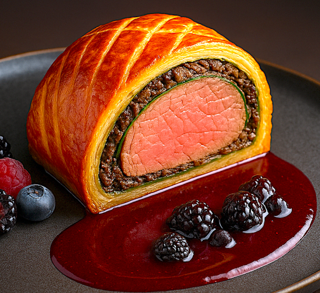 Solomillo Wellington con Duxelle de Setas al Foie y Salsa de Frutos ...